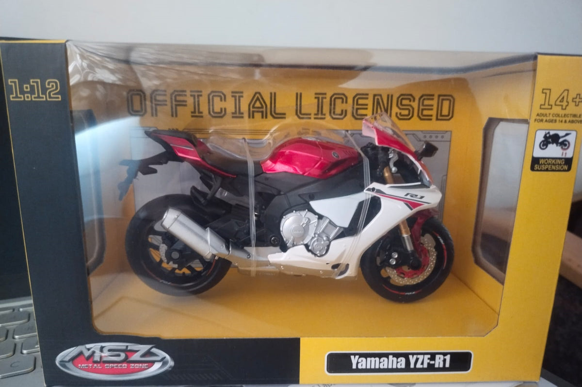 Yamaha YZF R1 bike Diecast model white and red 1/12 scale miniature Bi ...